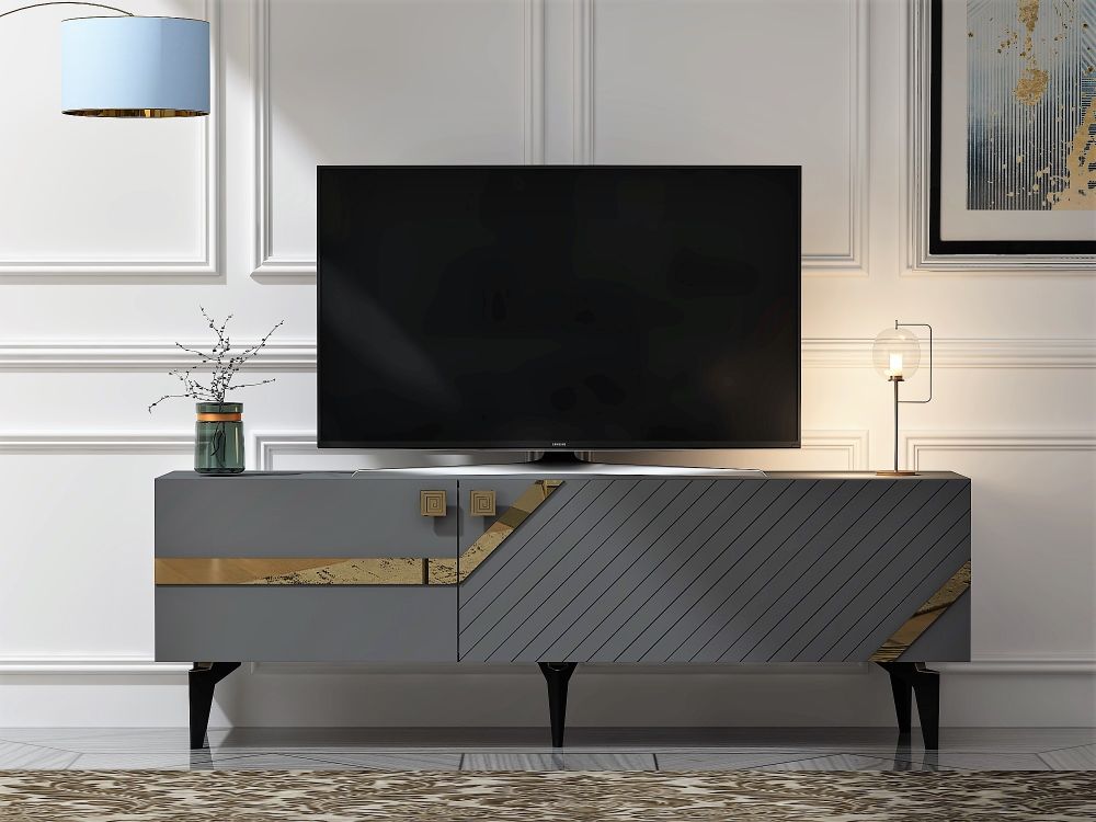 Iris - Anthracite, Gold Anthracite Gold TV Stand — Bazzar.rs