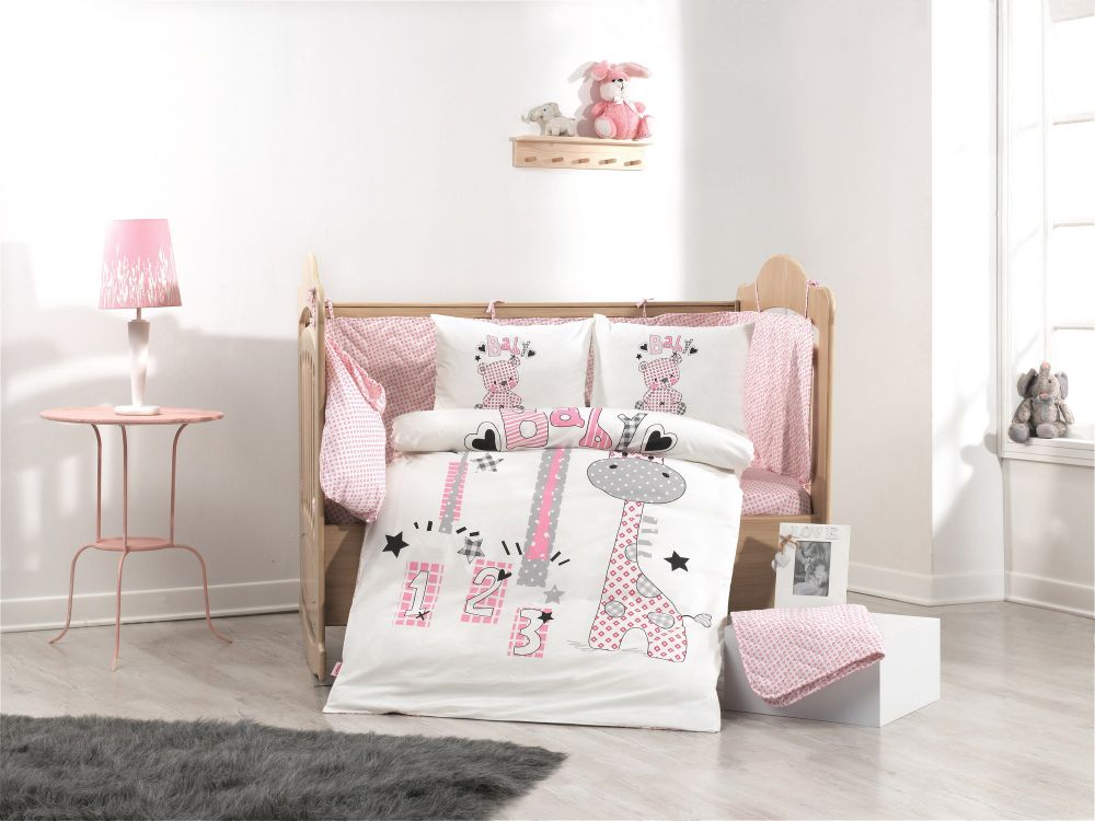 Buddy - Pink Pink White Grey Poplin Baby Quilt Cover Set — Bazzar.rs