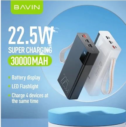 Bavin Power bank 30000mAh 22.5W QC3.0 bela — Bazzar.rs