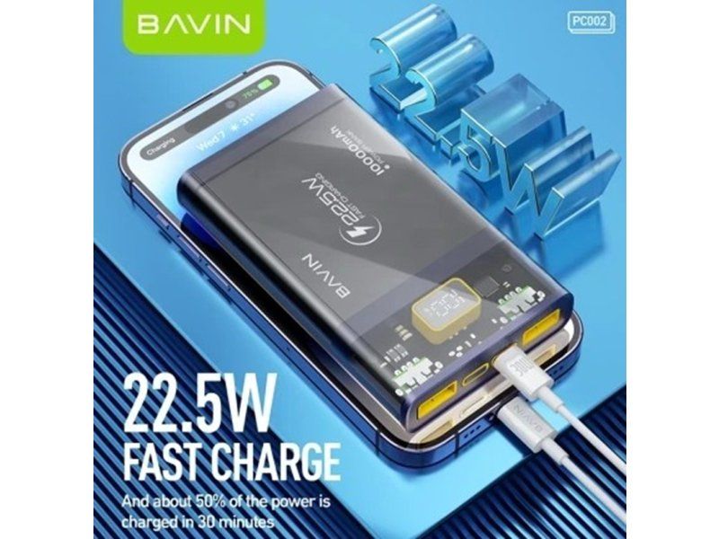 Bavin Power bank 10 000mAh 22.5W - PC002 crna — Bazzar.rs