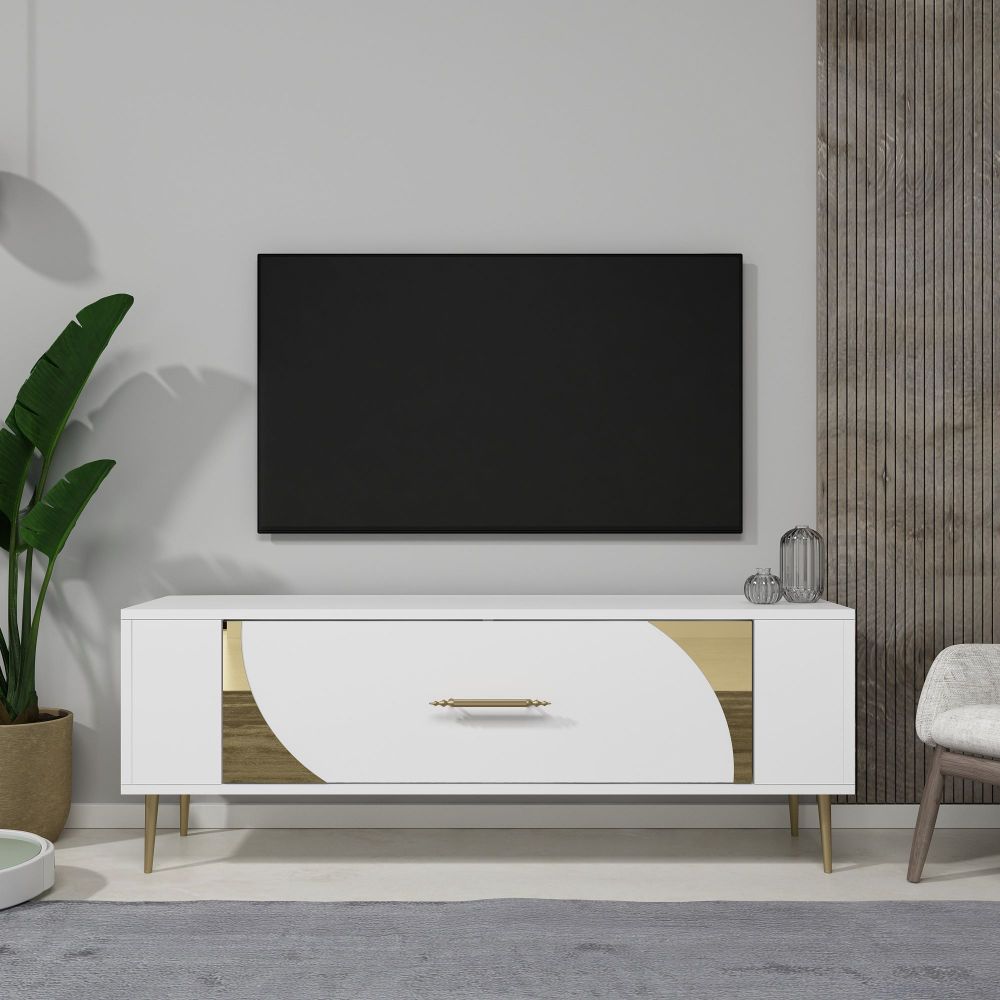 TV Stalak Retrop2 u Bijeloj i Zlatnoj Boji — Bazzar.ba