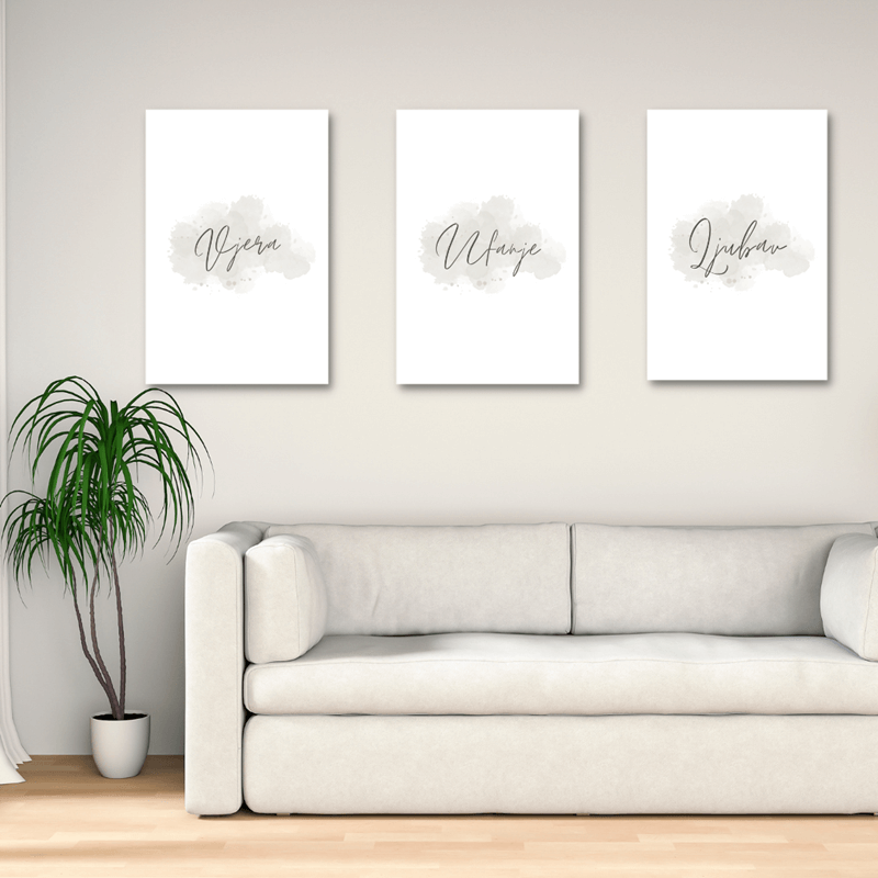 Set tri drvene slike Vjera, Ufanje i Ljubav, 22x33 cm — Bazzar.hr