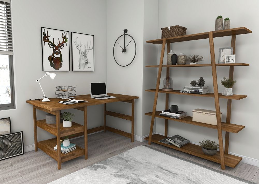 Softcity - Walnut Walnut Study Desk & Bookshelf — Bazzar.rs