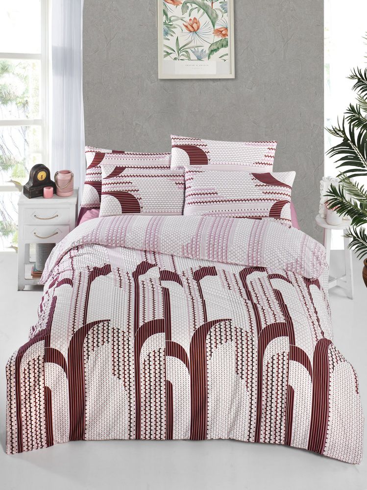 Rodya Claret Red White Ranforce Double Quilt Cover Set — Bazzar.rs
